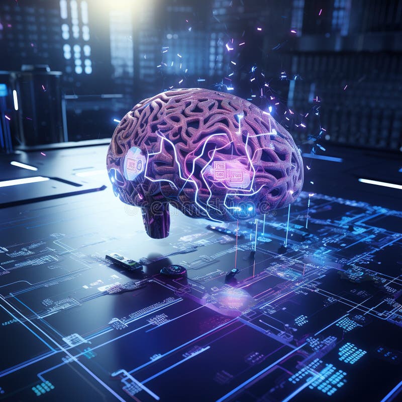 A High Tech AI Brain in Deep Thought Generative AI Stock Illustration ...