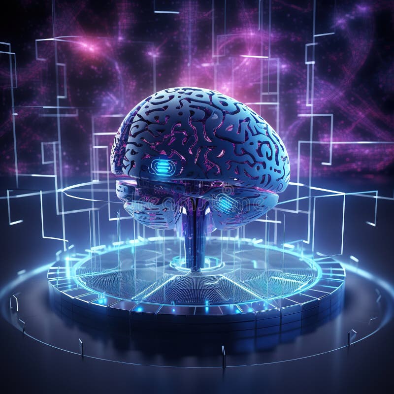 A High Tech AI Brain in Deep Thought Generative AI Stock Illustration ...
