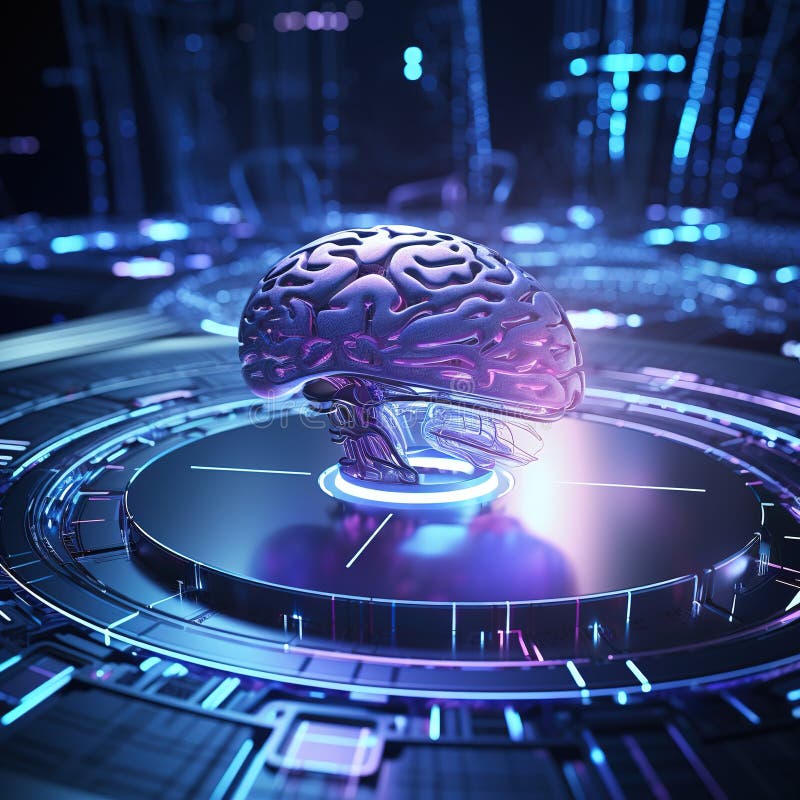 A High Tech AI Brain in Deep Thought Generative AI Stock Illustration ...