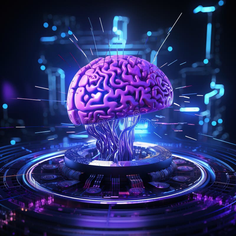 A High Tech AI Brain in Deep Thought Generative AI Stock Illustration ...