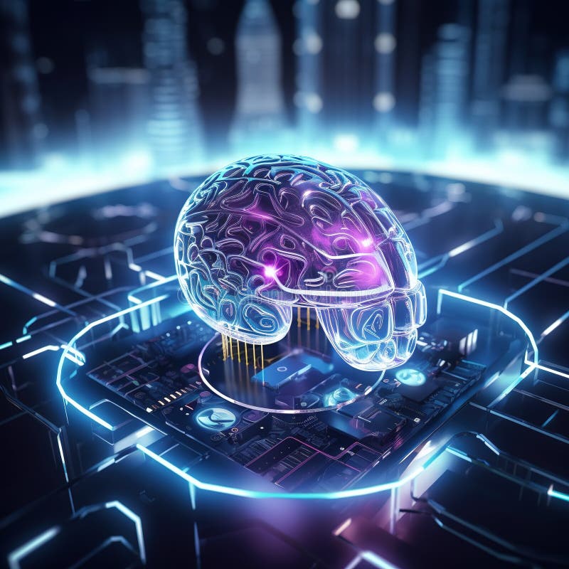 A High Tech AI Brain in Deep Thought Generative AI Stock Illustration ...