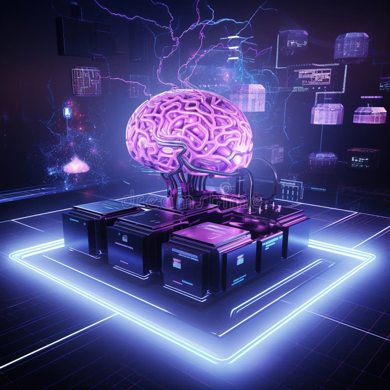A High Tech AI Brain in Deep Thought Generative AI Stock Illustration ...