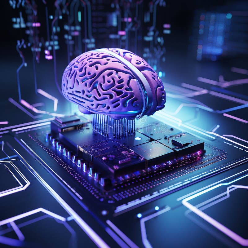 A High Tech AI Brain in Deep Thought Generative AI Stock Illustration ...