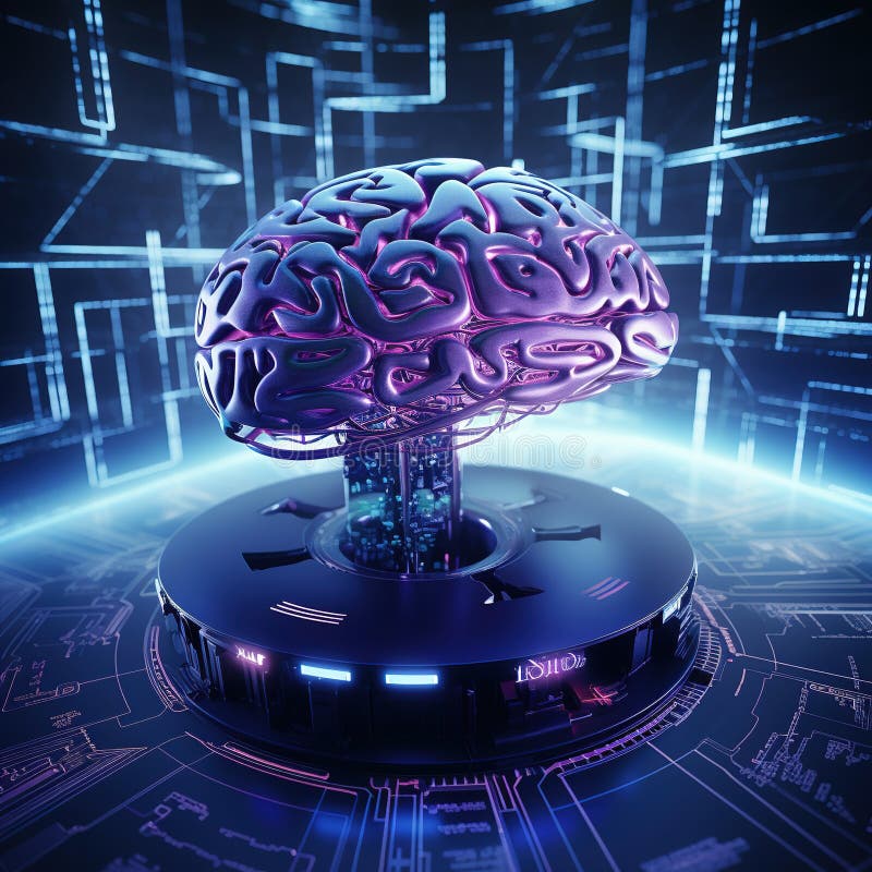 A High Tech AI Brain in Deep Thought Generative AI Stock Illustration ...
