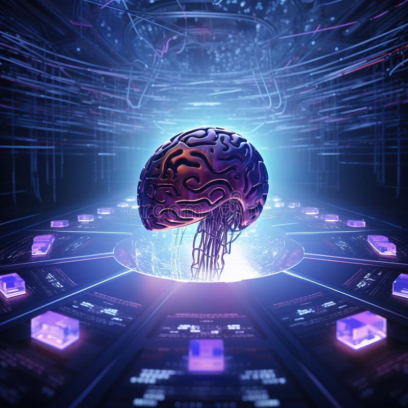 A High Tech AI Brain in Deep Thought Generative AI Stock Illustration ...