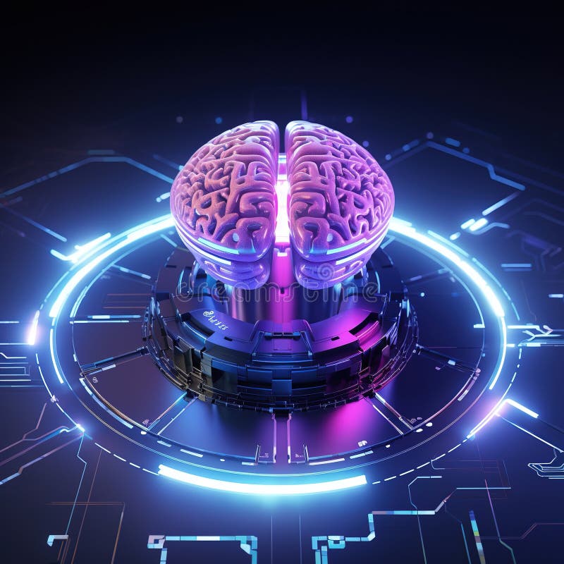 A High Tech AI Brain in Deep Thought Generative AI Stock Illustration ...