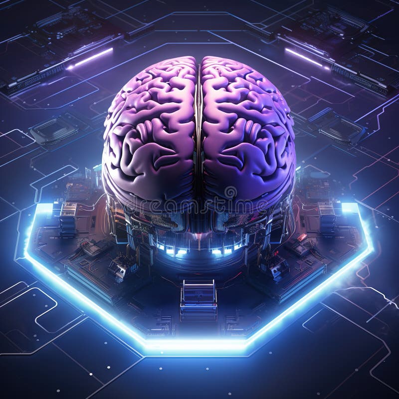 A High Tech AI Brain in Deep Thought Generative AI Stock Illustration ...