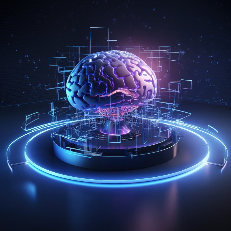 A High Tech AI Brain in Deep Thought Generative AI Stock Illustration ...