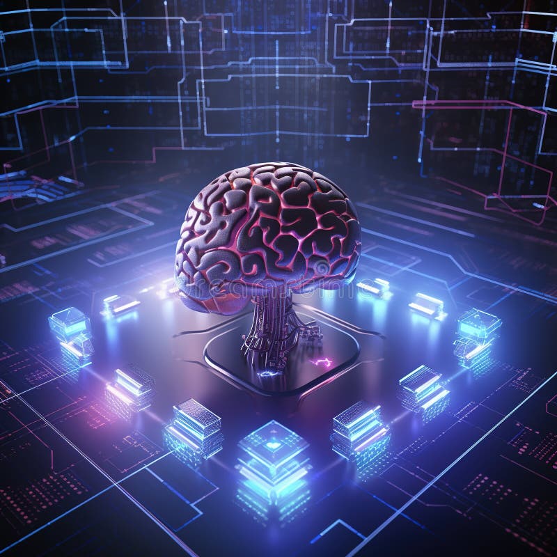 A High Tech AI Brain in Deep Thought Generative AI Stock Illustration ...