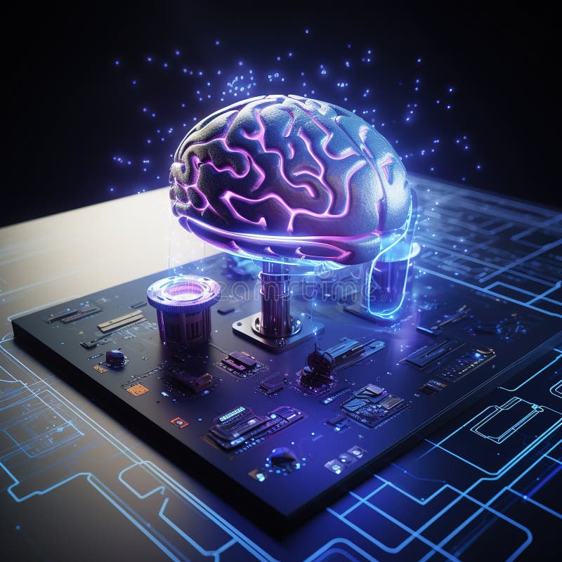 A High Tech AI Brain in Deep Thought Generative AI Stock Illustration ...