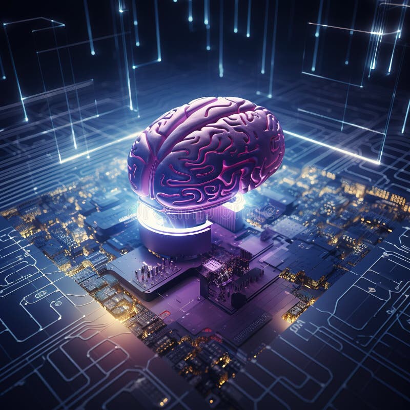 A High Tech AI Brain in Deep Thought Generative AI Stock Illustration ...