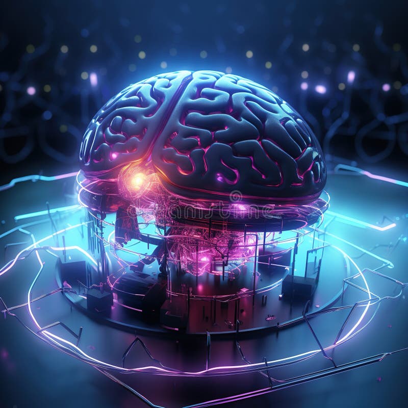 A High Tech AI Brain in Deep Thought Generative AI Stock Illustration ...