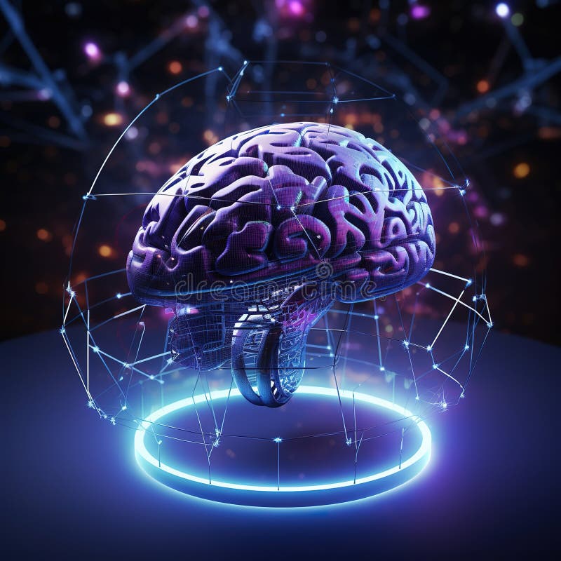 A High Tech AI Brain in Deep Thought Generative AI Stock Illustration ...