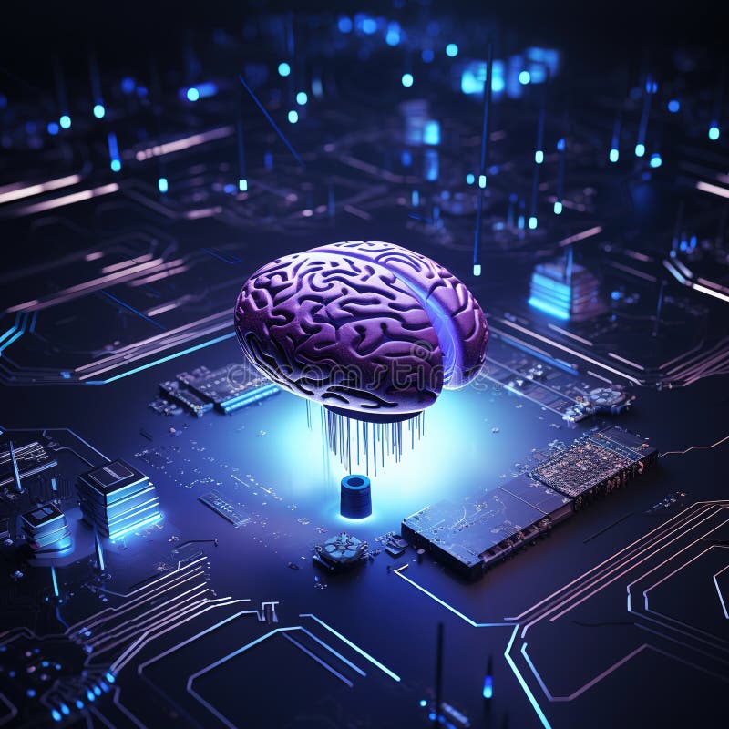 A High Tech AI Brain in Deep Thought Generative AI Stock Illustration ...
