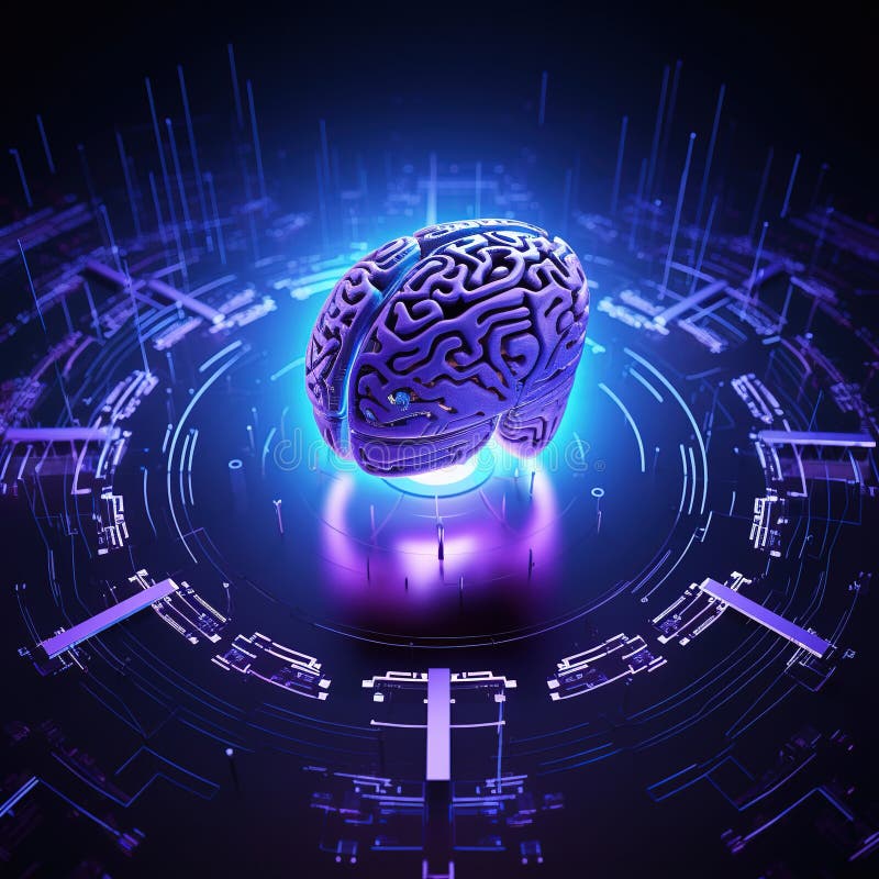 A High Tech AI Brain in Deep Thought Generative AI Stock Illustration ...