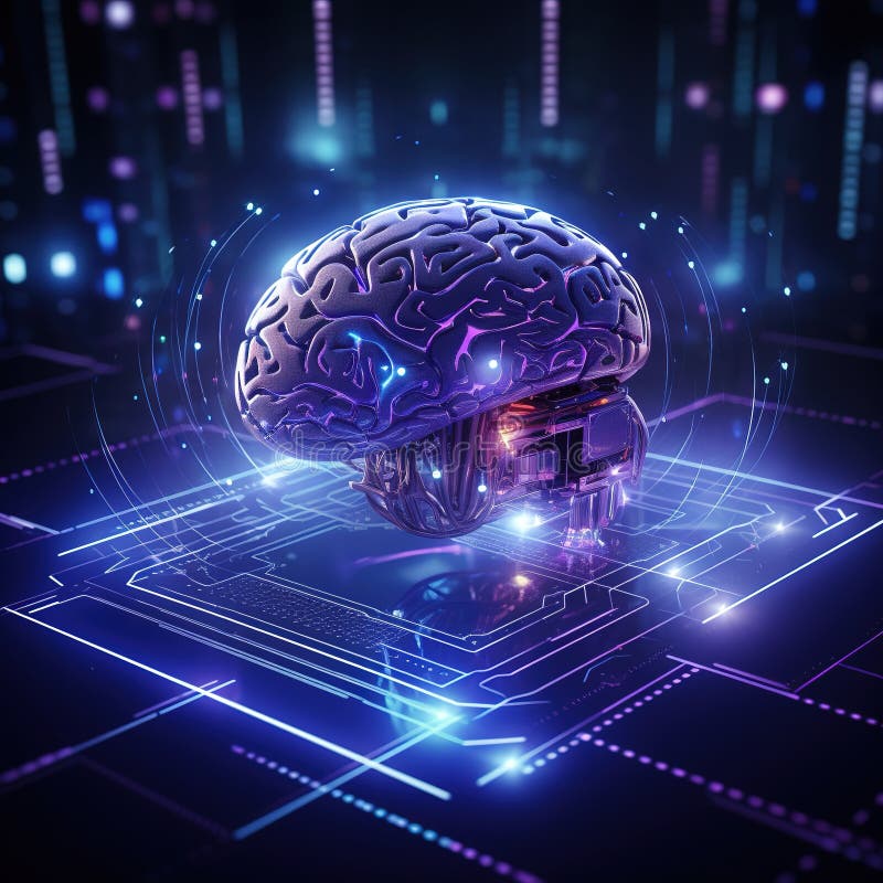 A High Tech AI Brain in Deep Thought Generative AI Stock Illustration ...