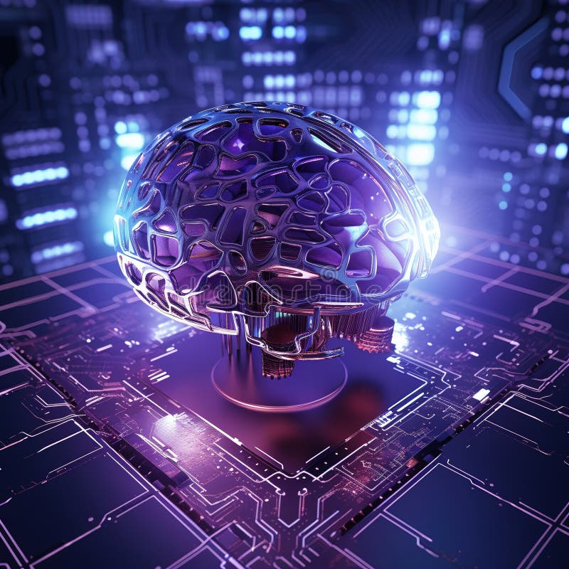 A High Tech AI Brain in Deep Thought Generative AI Stock Illustration ...