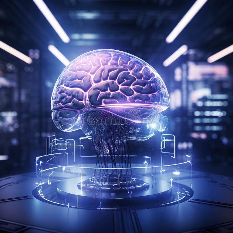 A High Tech AI Brain in Deep Thought Generative AI Stock Illustration ...