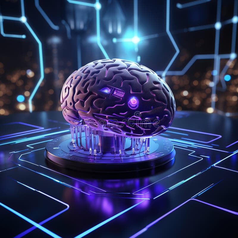 A High Tech AI Brain in Deep Thought Generative AI Stock Illustration ...