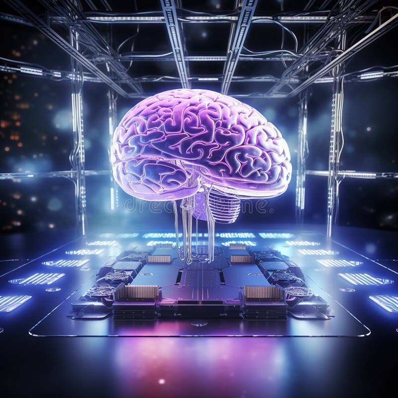 A High Tech AI Brain in Deep Thought Generative AI Stock Illustration ...