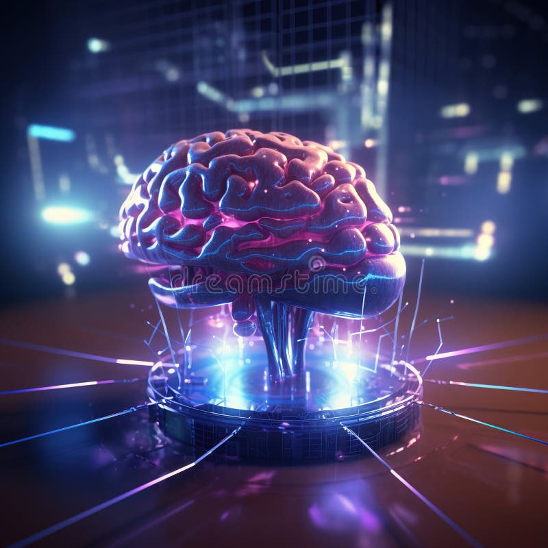 A High Tech AI Brain in Deep Thought Generative AI Stock Illustration ...