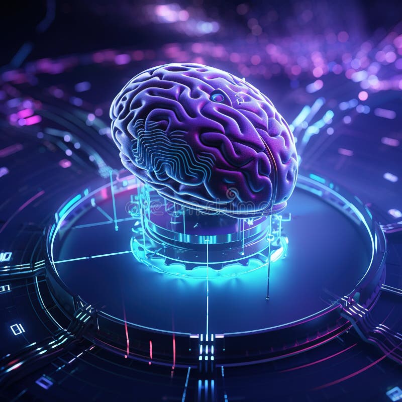 A High Tech AI Brain in Deep Thought Generative AI Stock Illustration ...