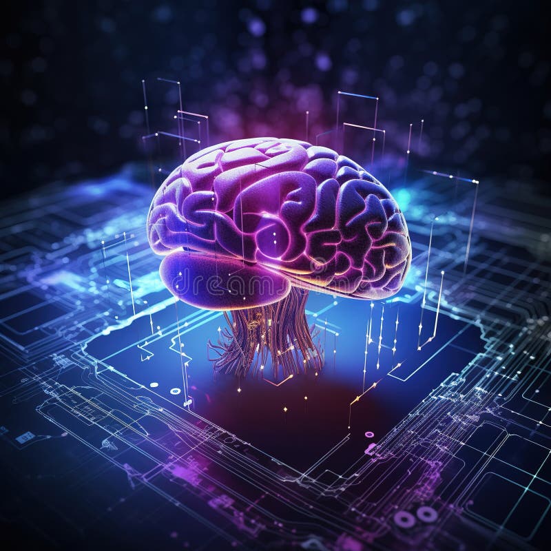 A High Tech AI Brain in Deep Thought Generative AI Stock Illustration ...