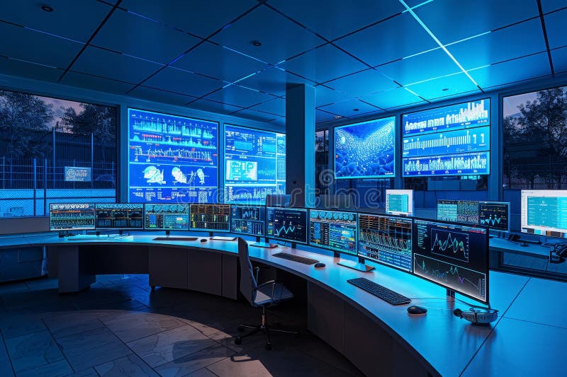 High-Tech AI Control Room stock illustration. Illustration of hightech ...