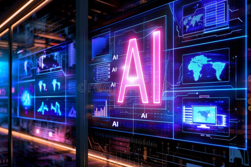High Tech AI Data Center with Neon Lights, Advanced Artificial Intelligence Infrastructure Stock ...