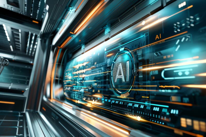 High Tech AI Digital Interface in a Futuristic Control Room ...