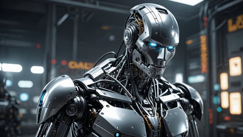 High-tech Android with Illuminated Eyes, Symbolizing Robotics and ...