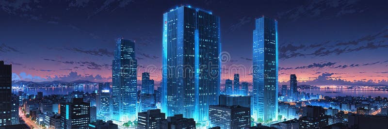 High-tech Anime Skyscraper with Panoramic City Views Stock Illustration ...
