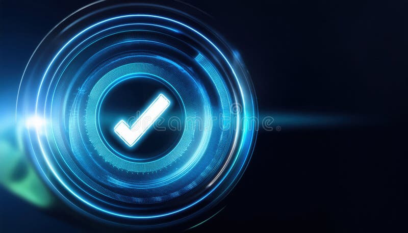 High-tech Approval Symbol with Blue Light Seen through a Futuristic ...