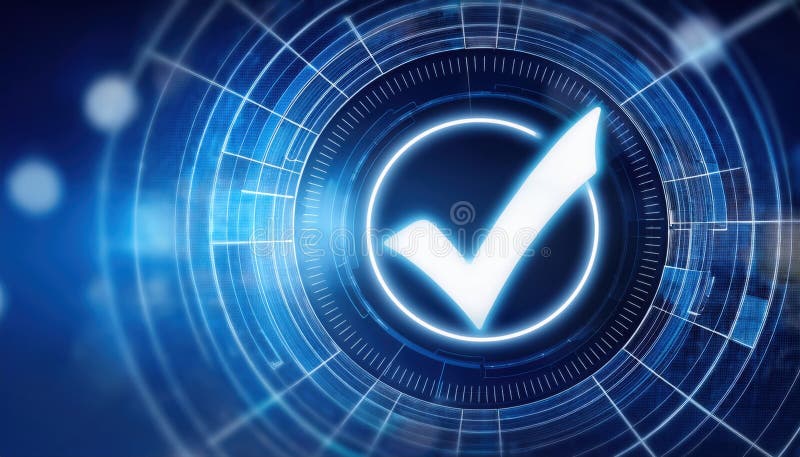 High-tech Approval Symbol Repeatedly Displayed through Futuristic ...