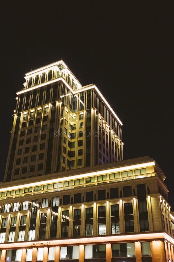 High-tech Architecture Night Illumination Tower Geometry Skyscraper ...
