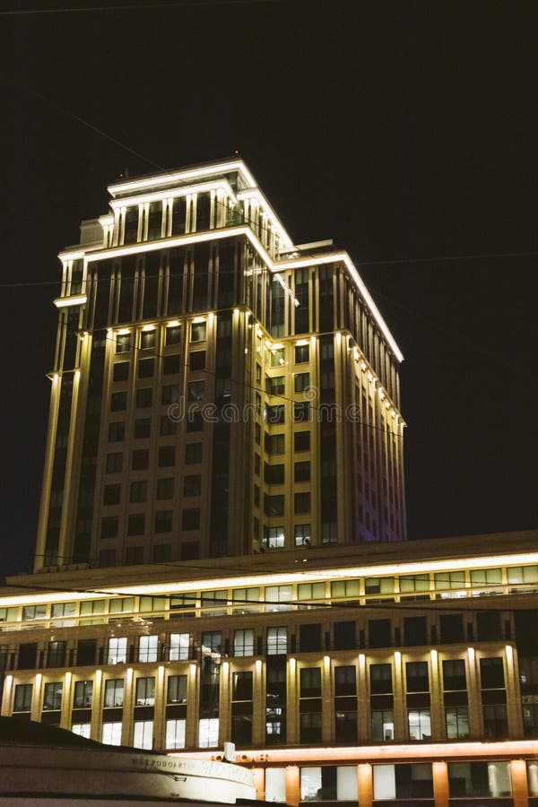 High-tech Architecture Night Illumination Tower Geometry Skyscraper ...