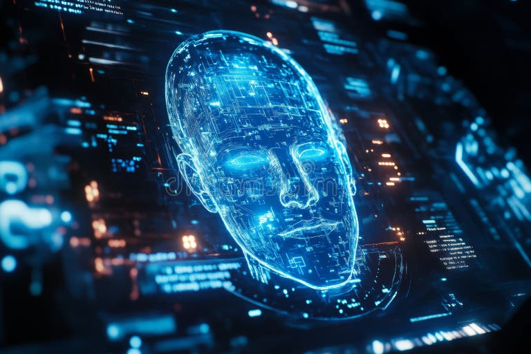 High-tech Artificial Intelligence Interface with Glowing Blue ...