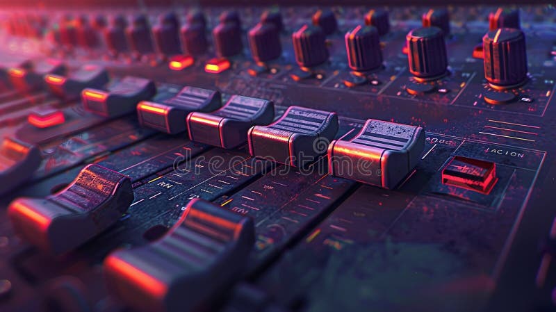 High-Tech Audio Mixing Console with Glowing Controls. Studio Sound Equipment for Music and ...