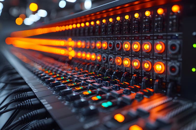 High-Tech Audio Mixing Console with Vibrant LED Indicators for Studio ...