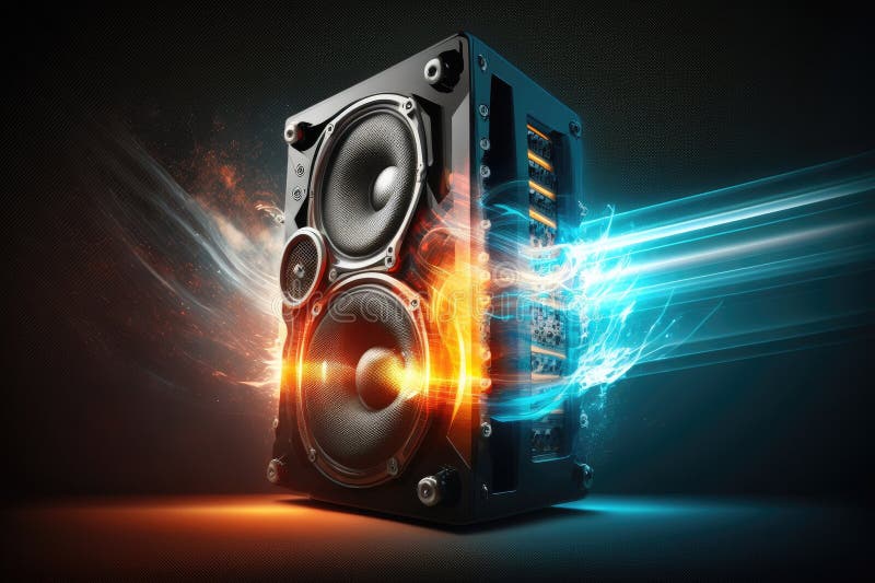 High-tech Audio Speaker on Stage, with Visible Digital Interface and ...