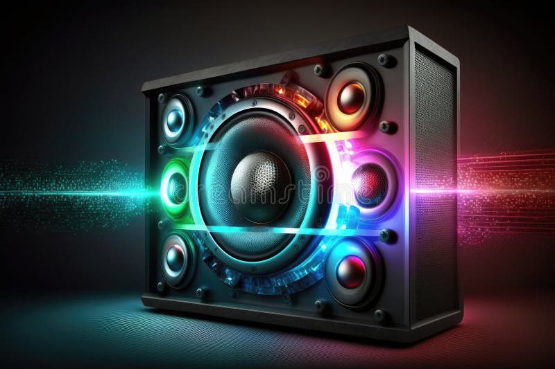 High-tech Audio Speaker on Stage, with Visible Digital Interface and ...