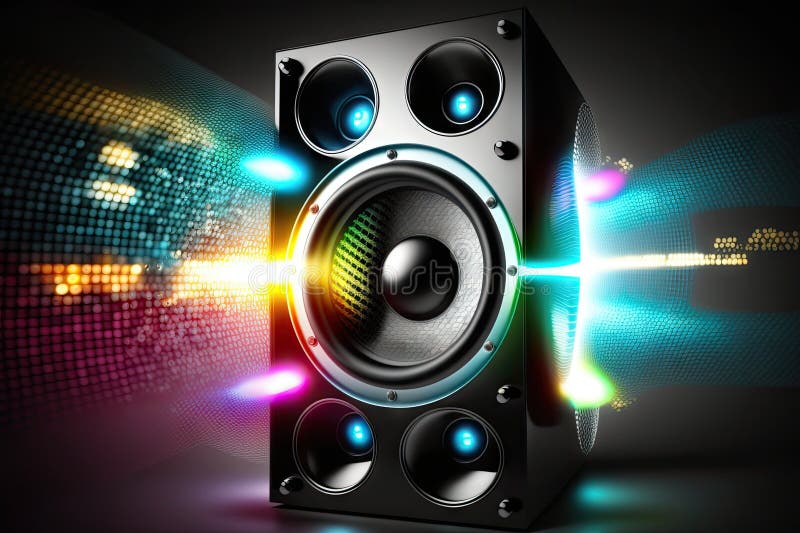 High-tech Audio Speaker on Stage, with Visible Digital Interface and ...