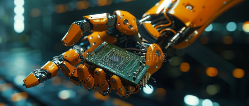 High-tech Authentic Robot Arm Holding a Powerful Supercomputer ...