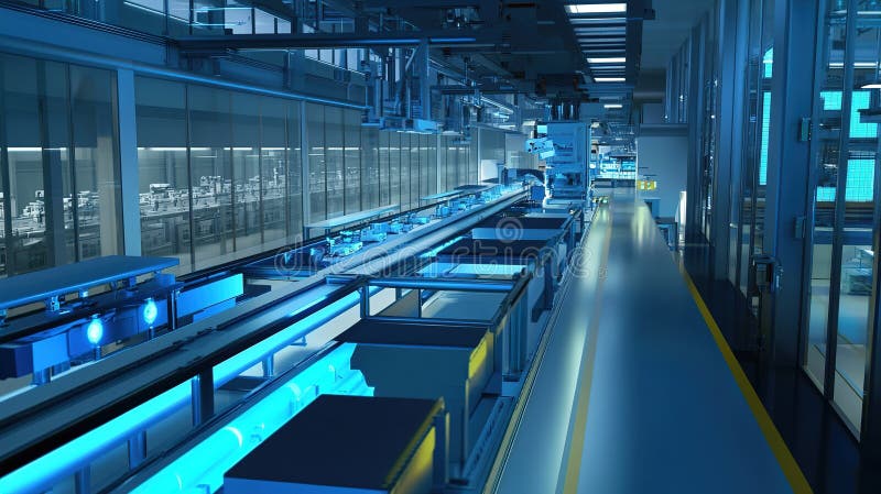High-tech Automated Assembly Line in a Modern Manufacturing Facility ...