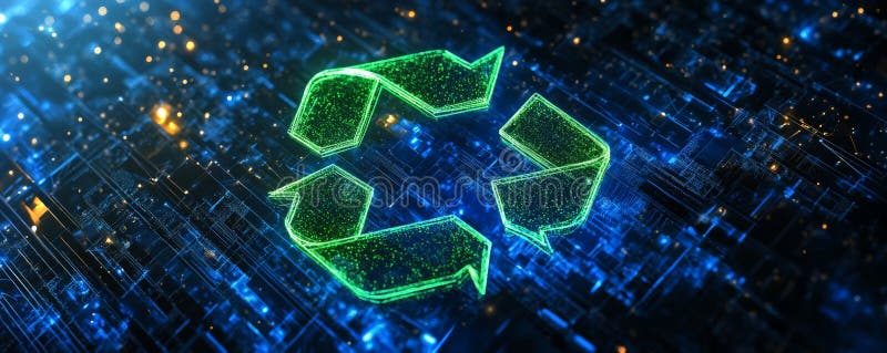 A High-tech Background with a Glowing Recycling Symbol in Neon Green ...