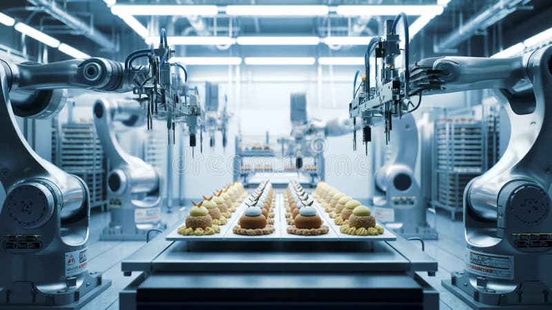 Robotic Pastry Assembly in a Modern Baking Facility Showcases Advanced ...