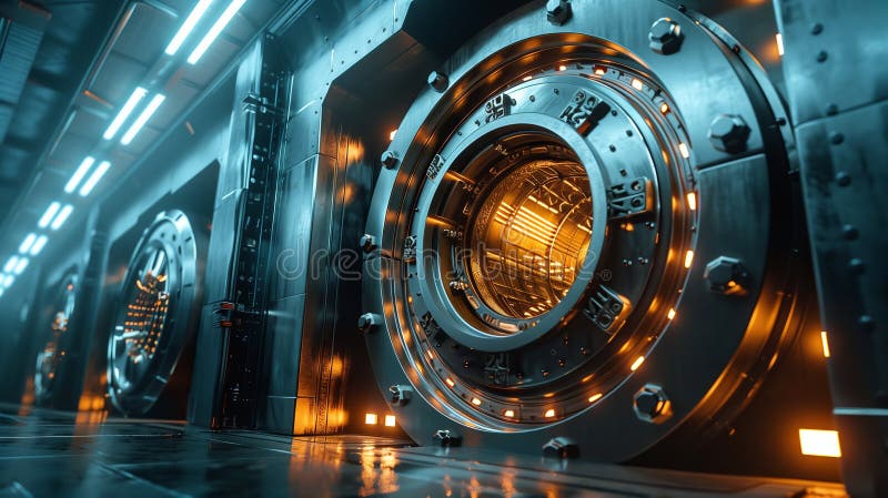 High-Tech Bank Vault Corridor with Futuristic Design Stock Illustration ...