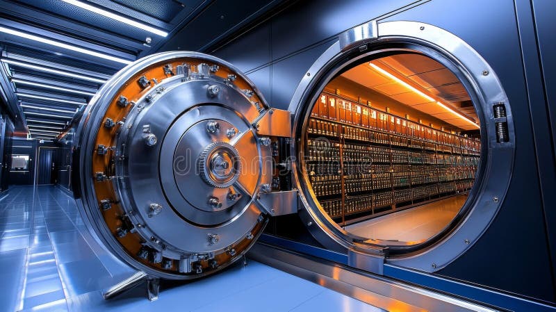 High-tech Bank Vault Interior with Secure Storage and Illuminated ...