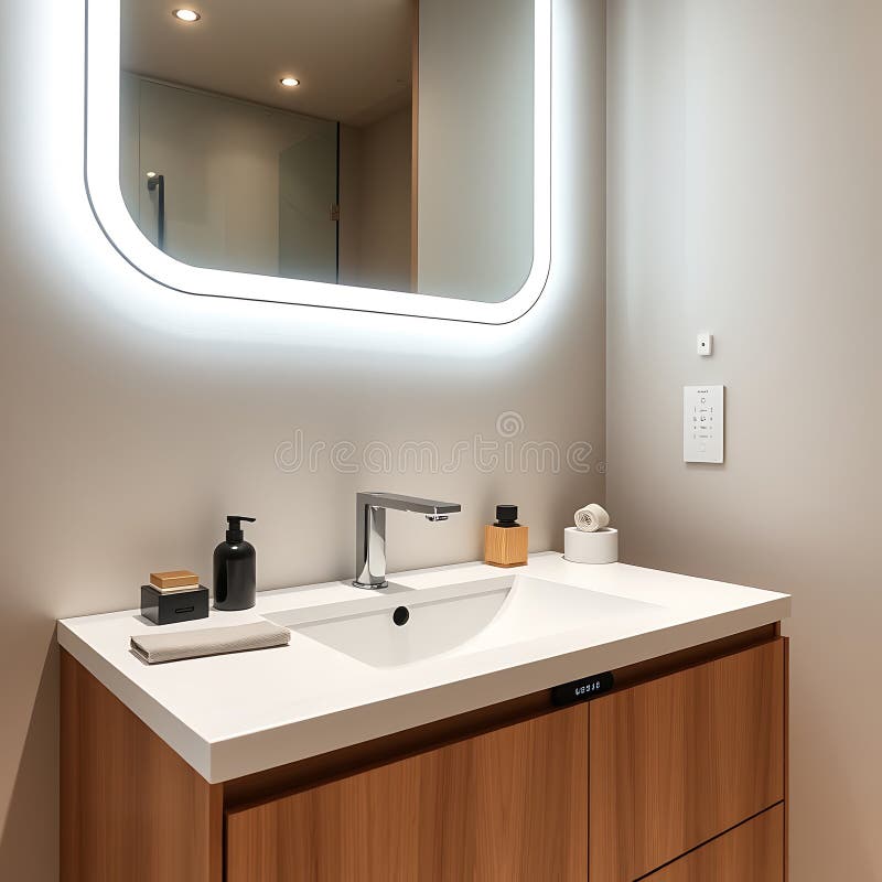 High Tech Bathroom Vanity with a Smart Mirror Touch Sensitive Faucet ...