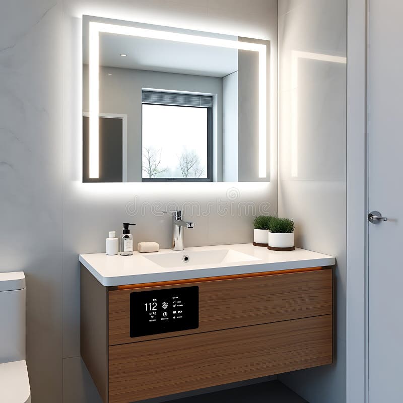 High Tech Bathroom Vanity with a Smart Mirror Touch Sensitive Faucet and Sleek Digital Controls ...